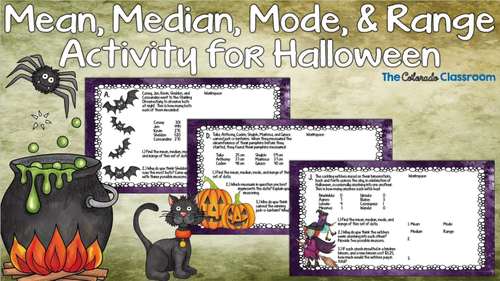 Halloween Math and Mean Median Mode Range Activity - Print and Digital