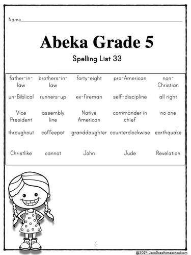 Abeka Spelling, Vocabulary & Poetry 5 - 5th Ed - List 33 - Compound Words