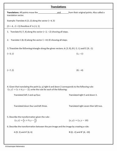 Translations Geometry Guided Notes Transformations and Symmetry Unit