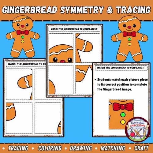 Gingerbread Symmetry & Tracing Worksheets | Winter Math & Fine Motor ...