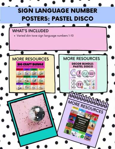 Pastel Disco Themed Sign Language Number 1-10 Posters ASL DHH Hearing Loss