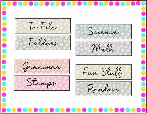 Snowflakes 10 Drawer Cart Labels, Rolling Cart Cards, Cart Labels ...