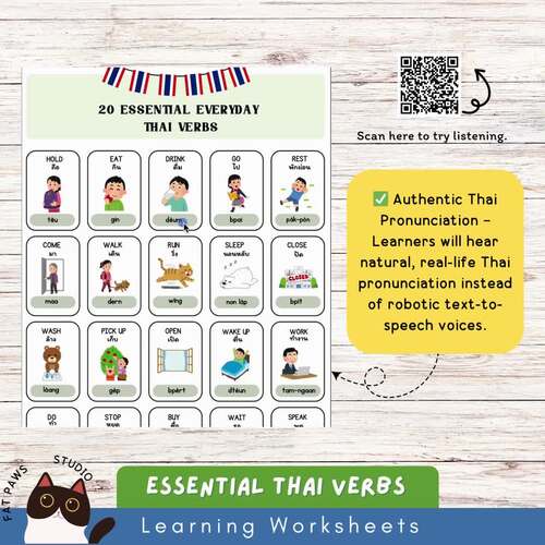 Essential Thai Verbs | Printable Thai Language Learning Worksheets ...