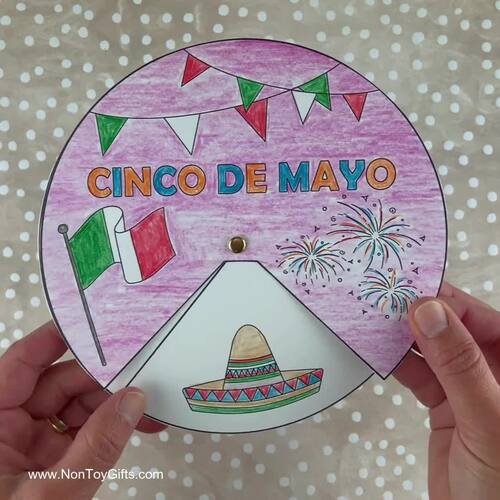 Cinco de Mayo Craft - Coloring Spinner with Mexico Symbols - Mexican Fiesta