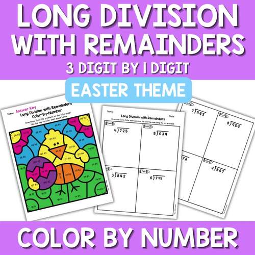 Easter Long Division with Remainders Color by Number 3 digit by 1 digit ...