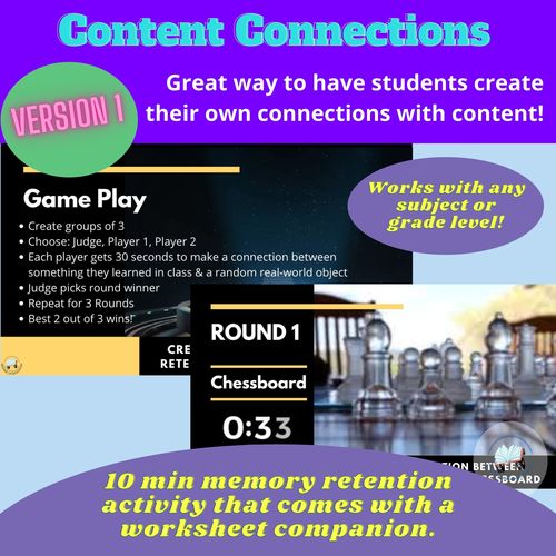 Content Connections Check for Understanding Memory Retention Game Any ...