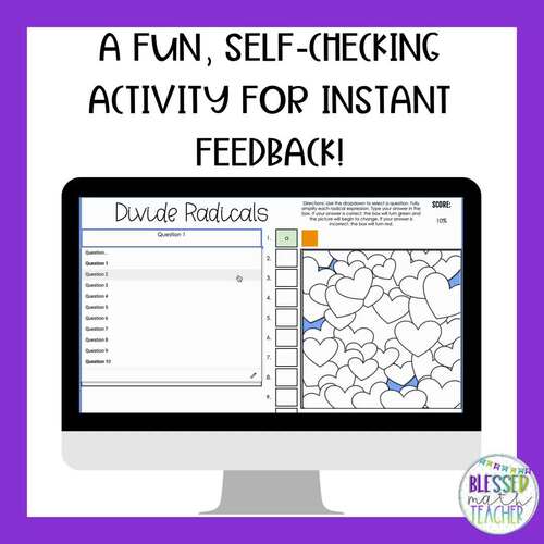 Dividing Radical Expressions Digital Activity + Task Cards + Worksheet