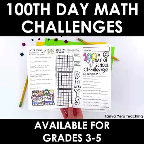 100th Day of School Activities 100th Day Math Center for 4th Grade