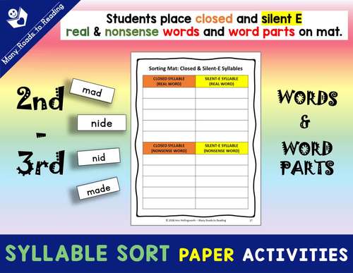 Closed and Silent E Syllables Worksheets Grades 2-3 by Many Roads to ...