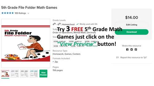 5th Grade File Folder Math Games by MathFileFolderGames | TPT