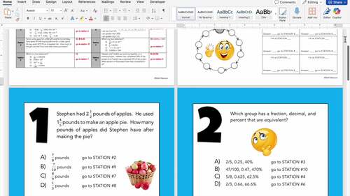 6th/7th Grade Math Rational Numbers Review Activity | Stations Task Cards