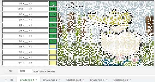 Adding Fractions to Complete the Whole Pixel Art Math Google Sheets | 5 ...