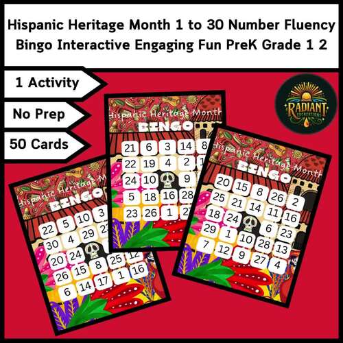 Hispanic Heritage Month 1 to 30 Number Fluency Bingo Interactive PreK ...