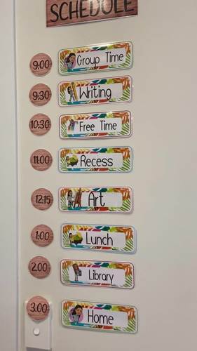 Visual Time Table/ Schedule Cards + Editable Bitmoji (Rainbow Leaves)