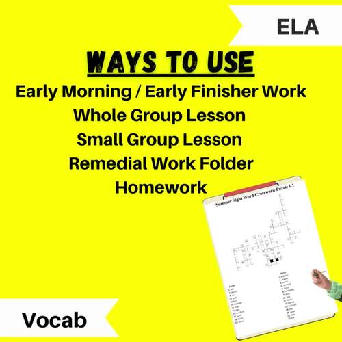 Summer Crossword / Word Search Sight Word Puzzle Worksheets (3 Levels)