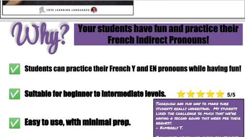 French Y and EN Pronouns Grammar Game - Quel Dommage | TPT