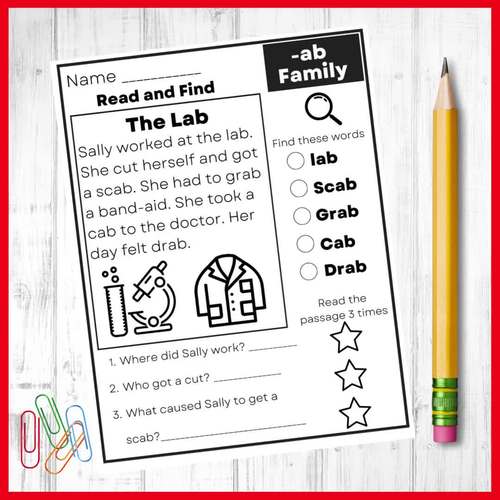 CVC Word Family AB Phonics Tasks and Worksheets by Little Hands on Learning