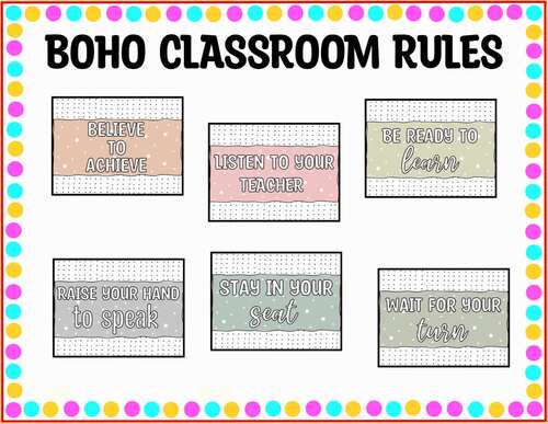 Printable Boho Dotty Classroom Rules Labels, Editable Classroom Rules