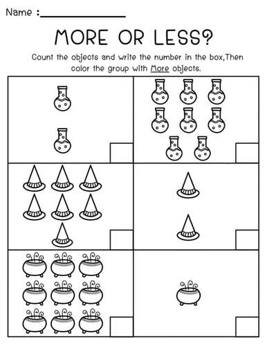 Halloween Math Worksheets for Kindergarten & 1st Grade | More or Less Fun