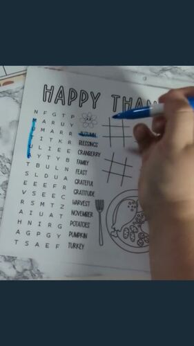 Thanksgiving Activity Placemat Tic Tac Toe Word Search Coloring Party Favor