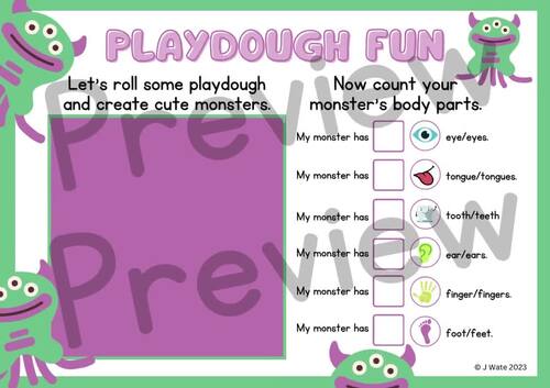 Playdough Task Cards & Monster Mats for Preschool - Counting Activity ...