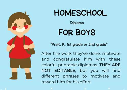 Printable Homeschool Diploma for boys NOT EDITABLE // 14 DIPLOMAS