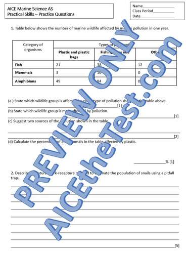 Practical Skills Practice Questions AICE Marine Science AS by AICE the Test