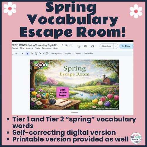 Fun Vocabulary Game | Spring Escape Room | Digital & Print | Middle School
