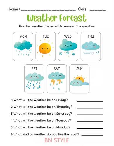Engaging Weather, Temperature & Seasons Worksheets (PDF & PNG) by BN STYLE