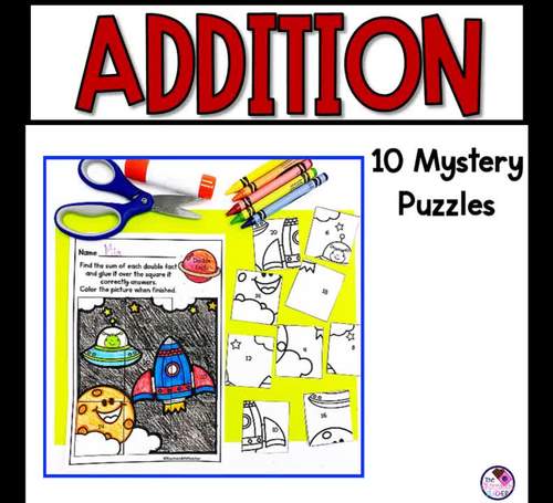 Addition Up to 20 Cut and Paste Mystery Picture Puzzle Worksheets 1st ...