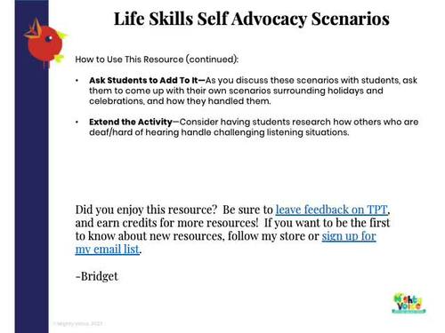 Life Skills Self Advocacy Scenarios for Deaf/HOH Students & Deaf Education
