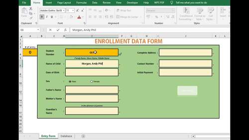 Kindergarten Registration Enrollment System Spreadsheet | Microsoft Excel