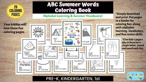Summer Alphabet Coloring Book by Little Learner Zone | TPT
