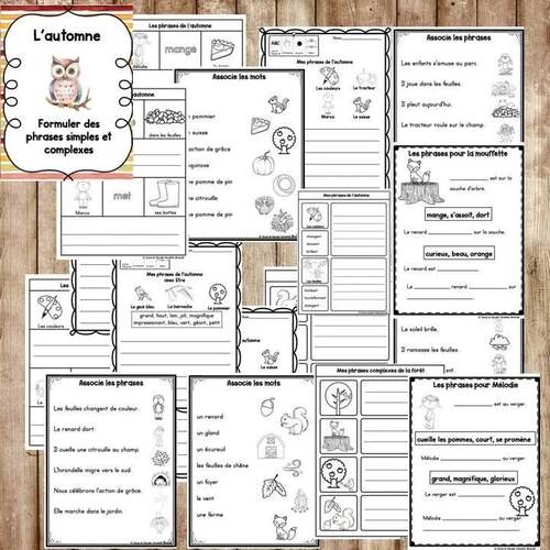 French Literacy l'AUTOMNE worksheets, slides, sentence writing, vocabulary