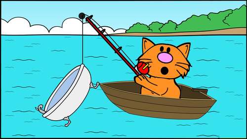 Funny Cat Fishing | Interactive Slide Show | AAC Core Vocabulary | PreK