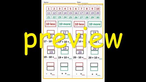 10 More 10 Less – Numbers 1 to 100 - Cut and Paste Worksheets with ...