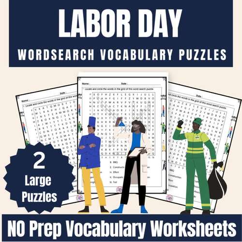 LABOR DAY Word Search Puzzle 2 Worksheets Vocabulary Activity No Prep ...
