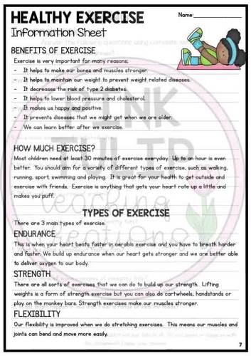 Healthy Living Reading Comprehension Pack by Pink Tulip Teaching Creations