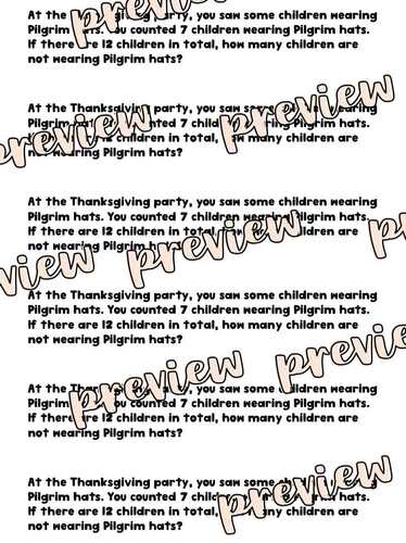 Thanksgiving Themed Math Word Problems - Start Unknown Joining by Anh Huynh