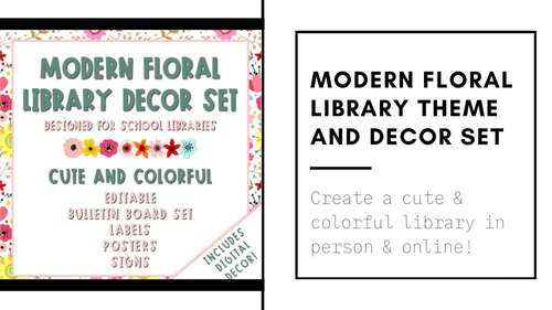 Modern Floral School Library Decor Set | Print + Digital Decor | TPT