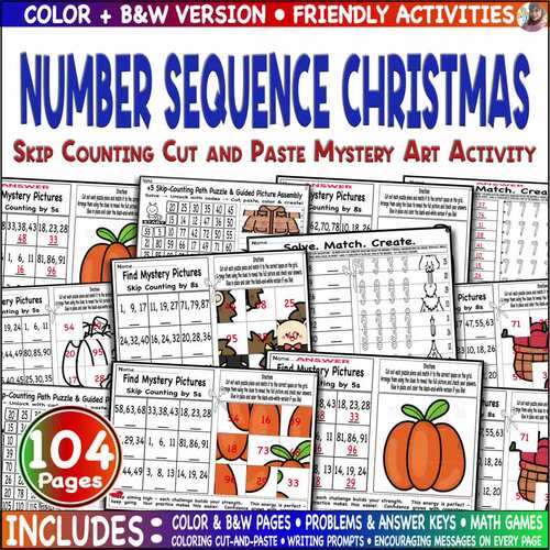 Number Sequence Christmas Page | No Prep Skip Counting Cut and Paste ...