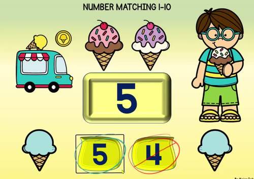 Summer Math Boom Cards Number Recognition 1 to 10 - Boys Eating Ice Cream