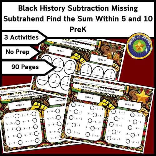 Black History Subtraction Missing Subtrahend Find the Sum Within 5 and ...