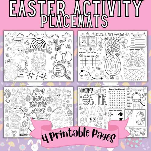 Easter Activity Placemats | Spring Printable Worksheets | Grades 1-6