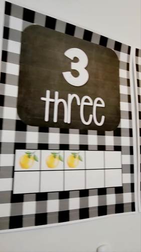 Farmhouse Lemon Number posters w/ Buffalo Plaid background 0-20 | TPT
