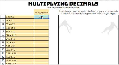 Multiplying Decimals Pixel Art- Digital Self-Checking Activity with ...