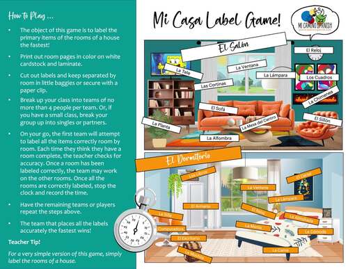 Parts of a House ~ Spanish Game / "Mi Casa Label Game!" by Mi Camino ...