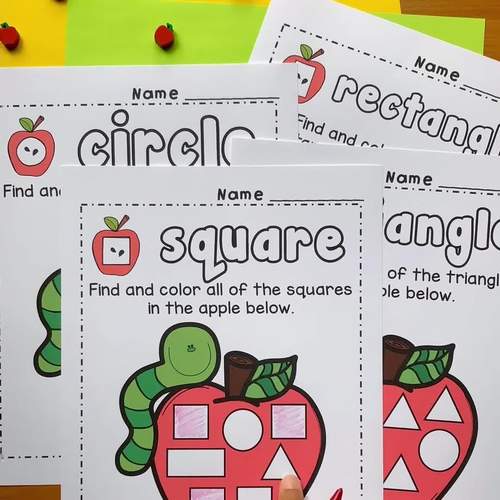 Kindergarten Shape Sorting Worksheets - Apple Seek and Find Shapes!