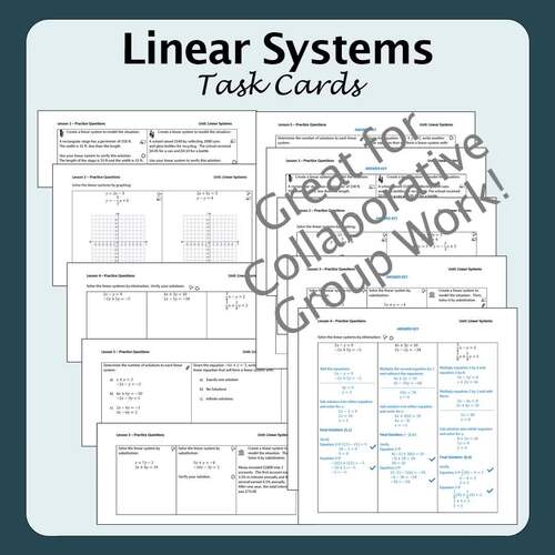 BC Math 10 Solving Linear Systems Task Cards & Checkpoints | Versatile!