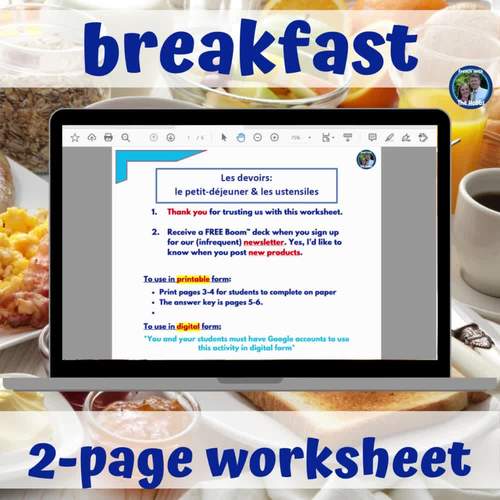 French Breakfast Foods & Utensil Printable & Digital Worksheet le petit ...